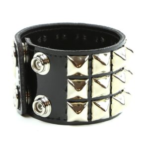 Cybergoth Three Row Studded Patent Leather Bracelet (Black)