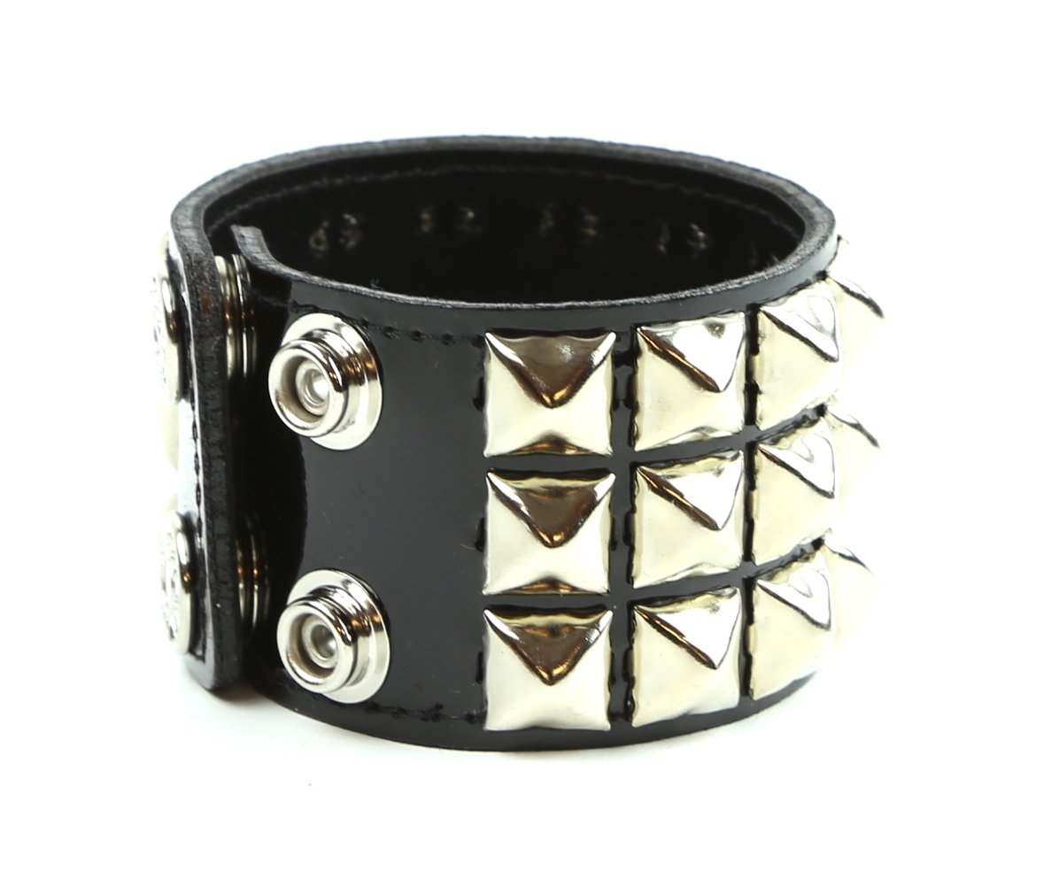 Cybergoth Three Row Studded Patent Leather Bracelet (Black)