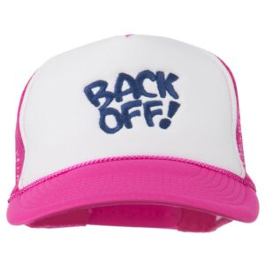 back off embroidered foam mesh cap - hot pink white osfm