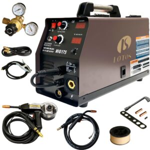 lotos mig175 175a mig welder with aluminum spool gun - advanced auto mig synergistic setting, voltage fine tuning, gas mig welding & gasless flux core mig welding - brown, 240v