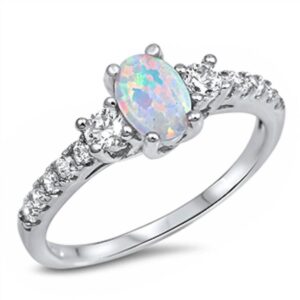 oxford diamond co oval lab created white opal & white cz fashion .925 sterling silver ring sizes 11