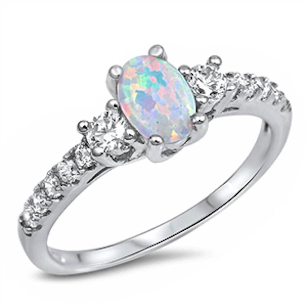 Oxford Diamond Co Oval Lab Created White Opal & White Cz Fashion .925 Sterling Silver Ring Sizes 11