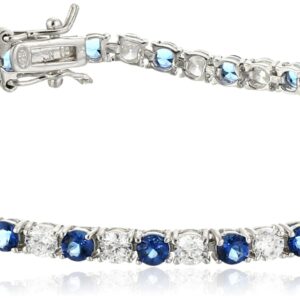 Amazon Essentials Sterling Silver Alternating Sapphire and White Prong Set AAA Cubic Zirconia Tennis Bracelet, 7.5" (5.9 cttw) (previously Amazon Collection)