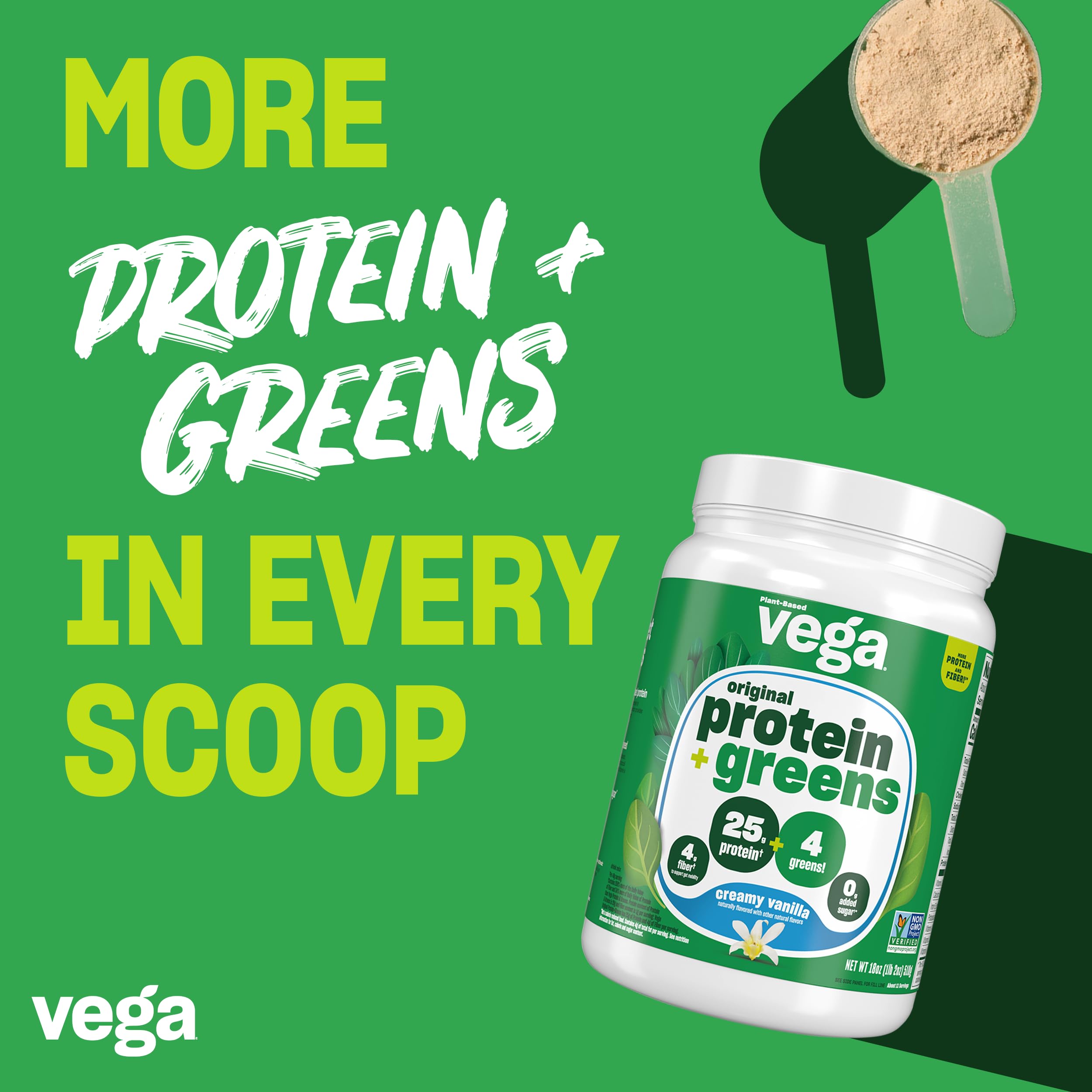 Vega Protein and Greens Protein Powder, Vanilla - 20g Plant Based Protein Plus Veggies, Vegan, Non GMO, Pea Protein for Women and Men, 21.7 Ounce (Packaging May Vary)