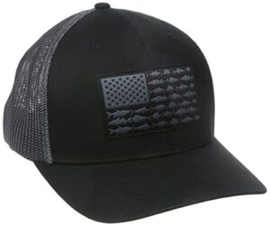 columbia men's pfg mesh ball cap, large/x-large, black/fish flag