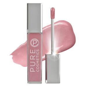 pure cosmetics pure illumination lip gloss - led-lit applicator w/side mirror - non-sticky, moisturizing & hydrating lip glosses - soothes & heals dried chapped lips (pouty pink)