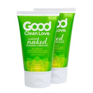 good clean love almost naked organic water-based lube, personal lubricant with aloe vera, safe for adult toys & condoms, ph-balanced, intimate wellness gel for men & women, 4 oz (2-pack)