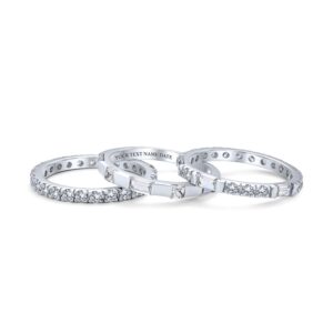 Geometric Cubic Zirconia AAA CZ Round Baguette Stackable Eternity 3 Wedding Band Ring Set For Women .925 Sterling Silver