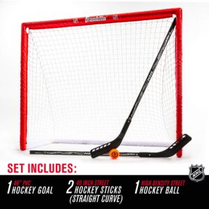 Franklin Sports NHL Youth Street Hockey Set - (2) Kids Junior Hockey Sticks, PVC Goal + Roller Hockey Ball Included - Indoor + Outdoor Net - 46", Red