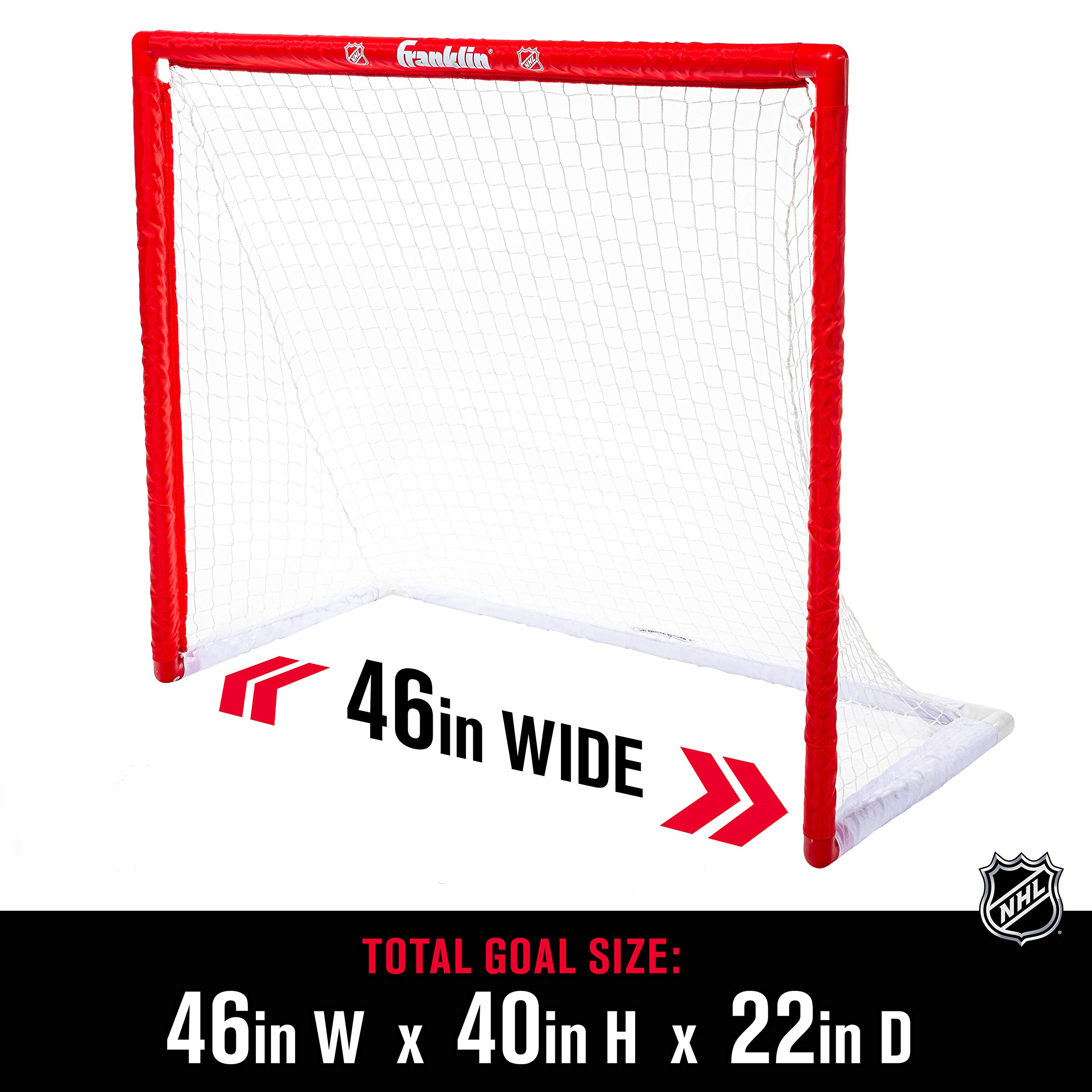 Franklin Sports NHL Youth Street Hockey Set - (2) Kids Junior Hockey Sticks, PVC Goal + Roller Hockey Ball Included - Indoor + Outdoor Net - 46", Red