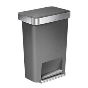 simplehuman 45 liter / 12 gallon rectangular kitchen step trash can with soft-close lid, grey plastic