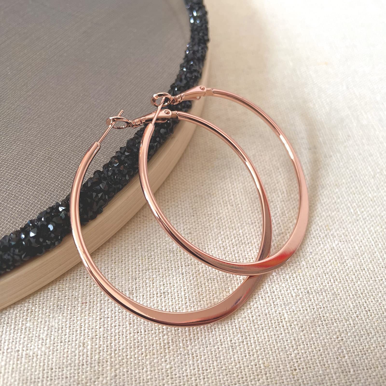 Hoops Earrings, Fashion Jewelry Big Rose Gold Plated Hoop Earrings for Women Gifts