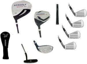 agxgolf men's left hand extra tall length (+1.5 inch) xlt edition executive golf club set wdriver fairway & utility clubs + irons, wedge & putter; built in usa!