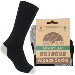 andeansun darn warm outdoor alpaca socks best for cold feet (black/light grey, medium)