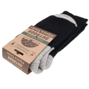 AndeanSun Darn Warm Outdoor Alpaca Socks Best for Cold Feet (Black/Light Grey, Medium)