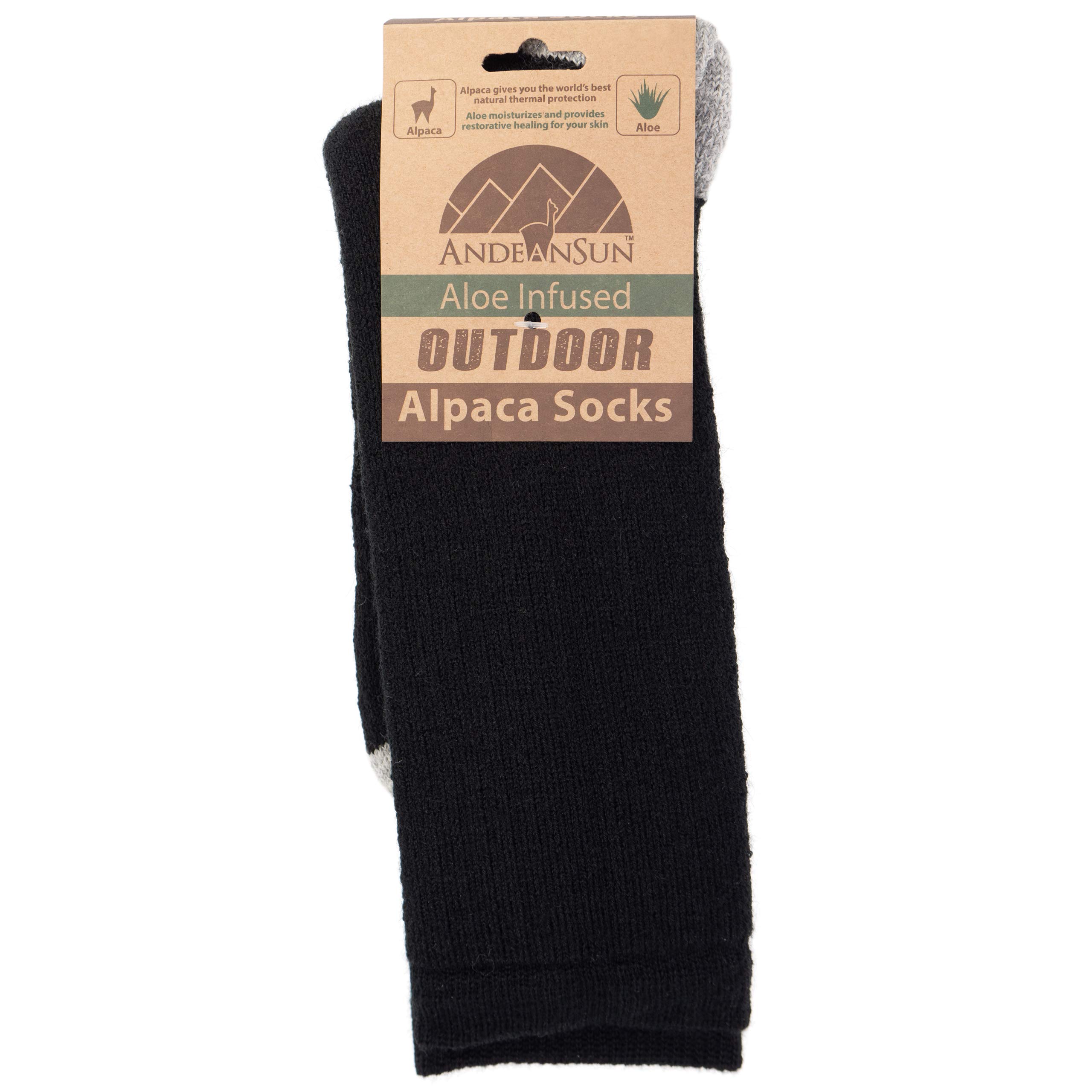 AndeanSun Darn Warm Outdoor Alpaca Socks Best for Cold Feet (Black/Light Grey, Medium)