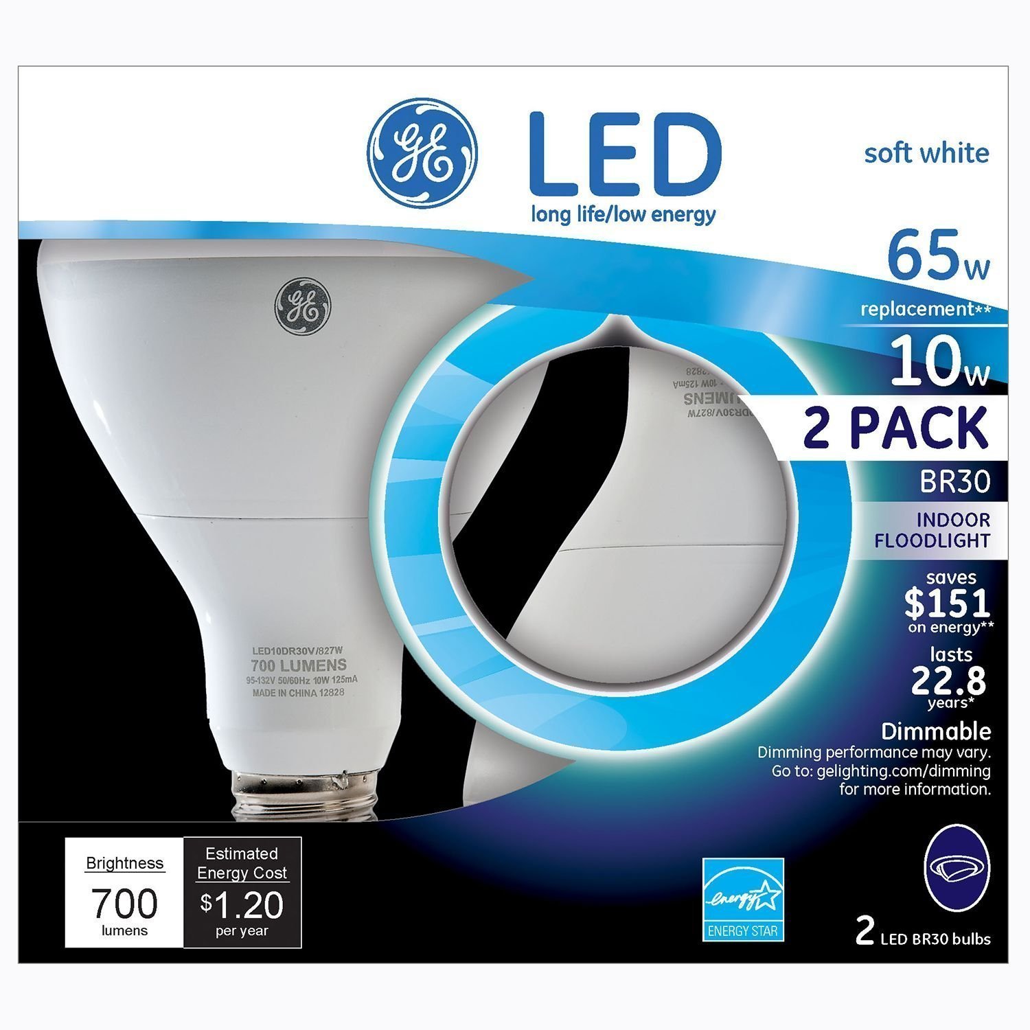 GE LED BR30 Indoor Floodlight Bulb (2 pk.) - Energy Star Certified