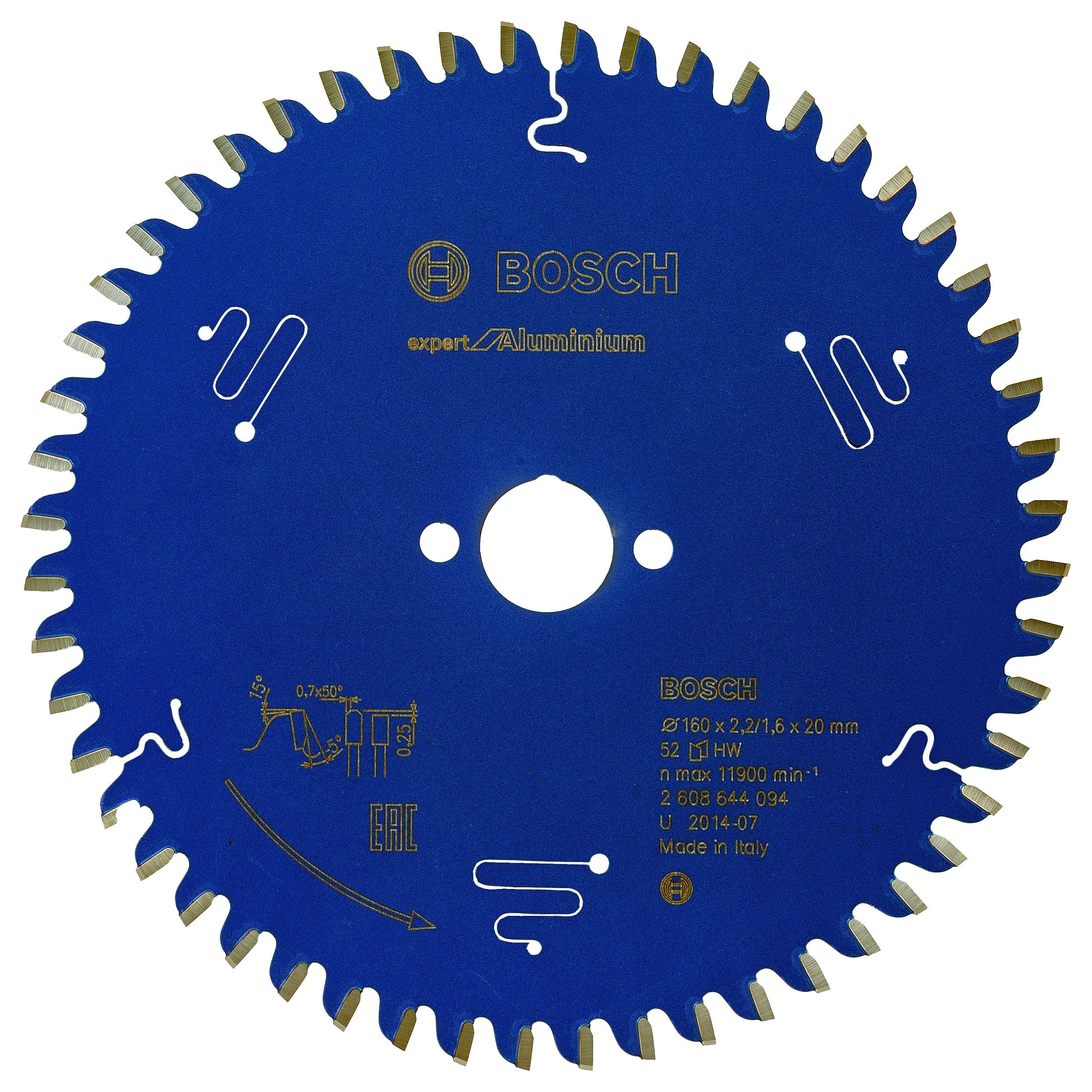 Bosch 2608644094 Circular Saw Blade "Top Precision" Exalh 6.3inx20mm 52T