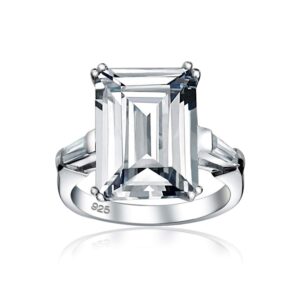 bling jewelry art deco style bridal wedding big 10ct aaa cz solitaire emerald cut statement engagement ring for women .925 sterling silver cubic zirconia baguette side stones