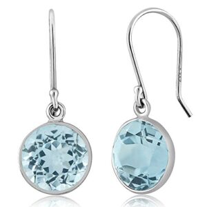 gem stone king 925 sterling silver blue topaz dangle earrings for women (6.50 cttw, gemstone birthstone, round 9mm)