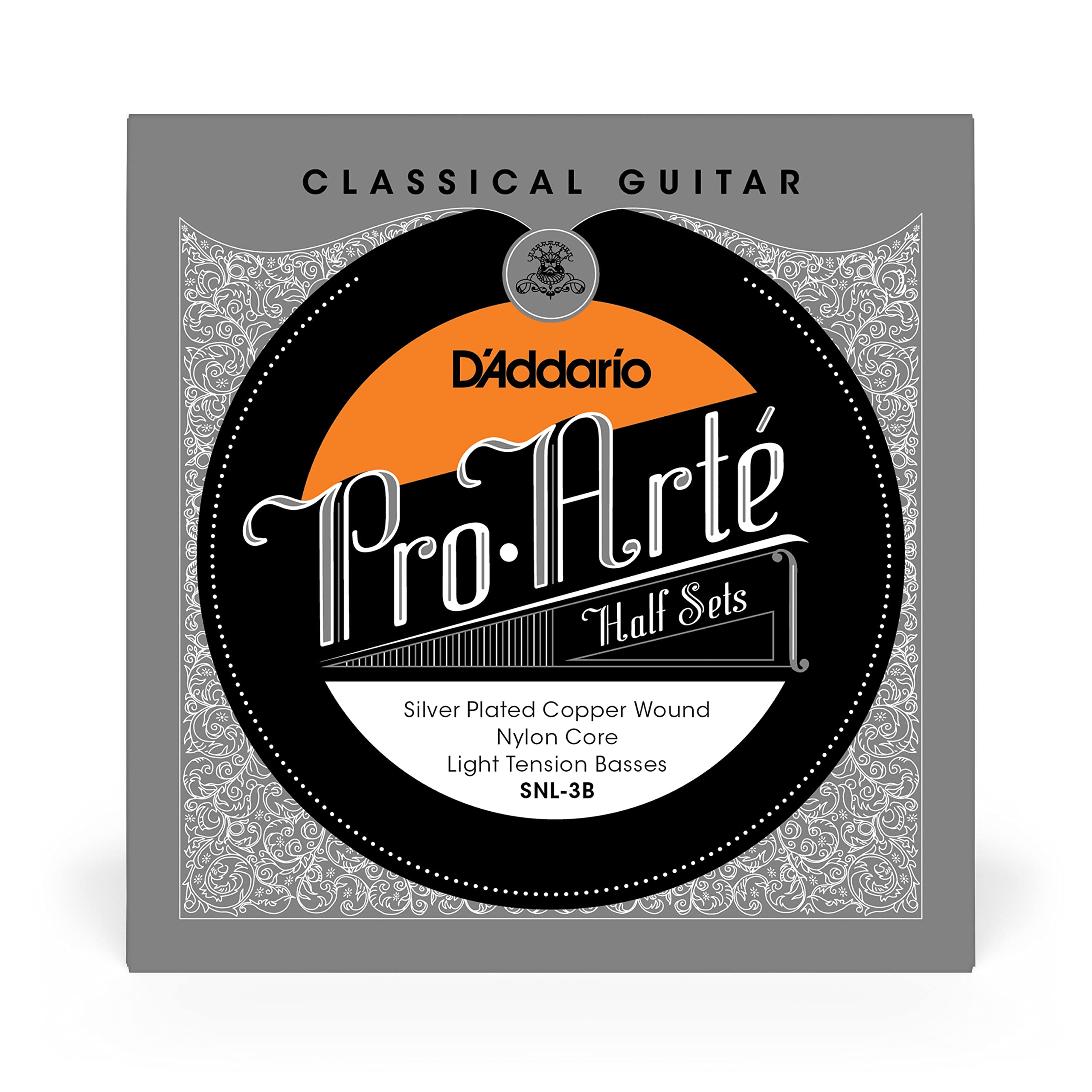 D'Addario SNL-3B Pro-Arte Silver Plated Copper on Nylon Core Classical Guitar Half Set, Light Tension