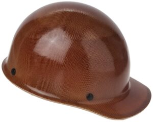 msa 462638 skullgard cap style hard hat with staz-on pinlock suspension | non-slotted hat, made of phenolic resin, radiant heat loads up to 350f - small size in tan