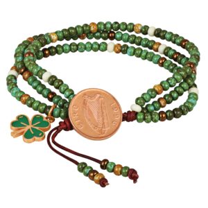 american coin treasures irish penny multi strand bracelet | leather and czech glass beads | genuine coin | one size adjustable |women's fashion jewelry