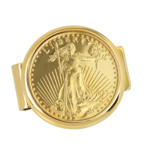 american coin treasures gold tone coin money clip - tribute to $20 1933 saint gaudens double eagle gold piece moneyclip - holder