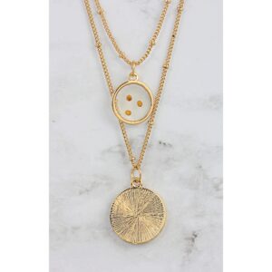 American Coin Treasures Double Chain Necklace Widow's Mite Coin Pendant with Mustard Seed Charm | Saturn Style 18 and 16 Inch Goldtone Chain | Certificate of Authenticity