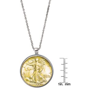 Gold Layered Silver Walking Liberty Half Dollar Coin Silvertone Pendant Necklace