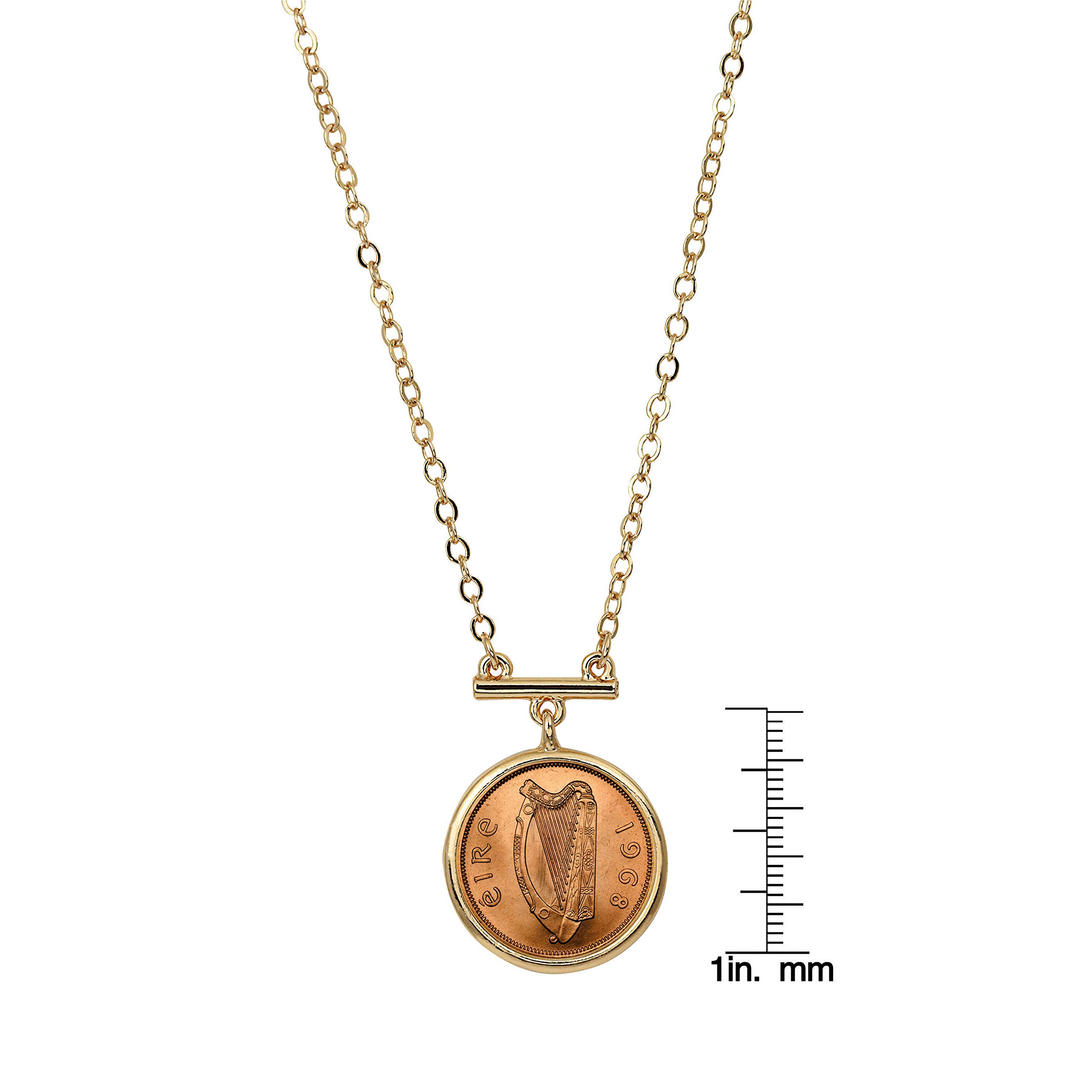 American Coin Treasures Irish Penny Coin Pendant Bar Necklace | Goldtone Flat Cable | 18 Inch 3 Inch Extender with Lobster Claw Clasp | Certificate of Authenticity