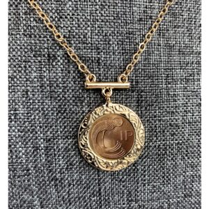 American Coin Treasures Irish Penny Coin Pendant Bar Necklace | Goldtone Flat Cable | 18 Inch 3 Inch Extender with Lobster Claw Clasp | Certificate of Authenticity