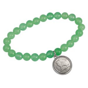 american coin treasures irish rabbit coin stretch bracelet | lucky irish three pence | green aventurine beads | one size | certificate of authenticity