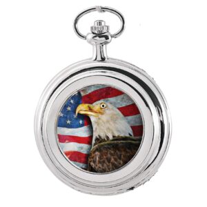 american coin treasures u.s. coin pocket watch with american bald eagle colorized jfk half dollar | quartz movement, sweeping second hand, roman numerals | silvertone case | authenticity certificate