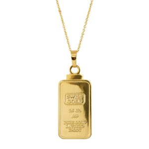 american coin treasures 2.5 gram swiss ingot replica pendant necklace layered in 24kt gold