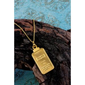 American Coin Treasures 2.5 Gram Swiss Ingot Replica Pendant Necklace Layered in 24kt Gold