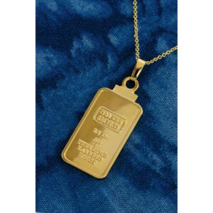 American Coin Treasures 2.5 Gram Swiss Ingot Replica Pendant Necklace Layered in 24kt Gold