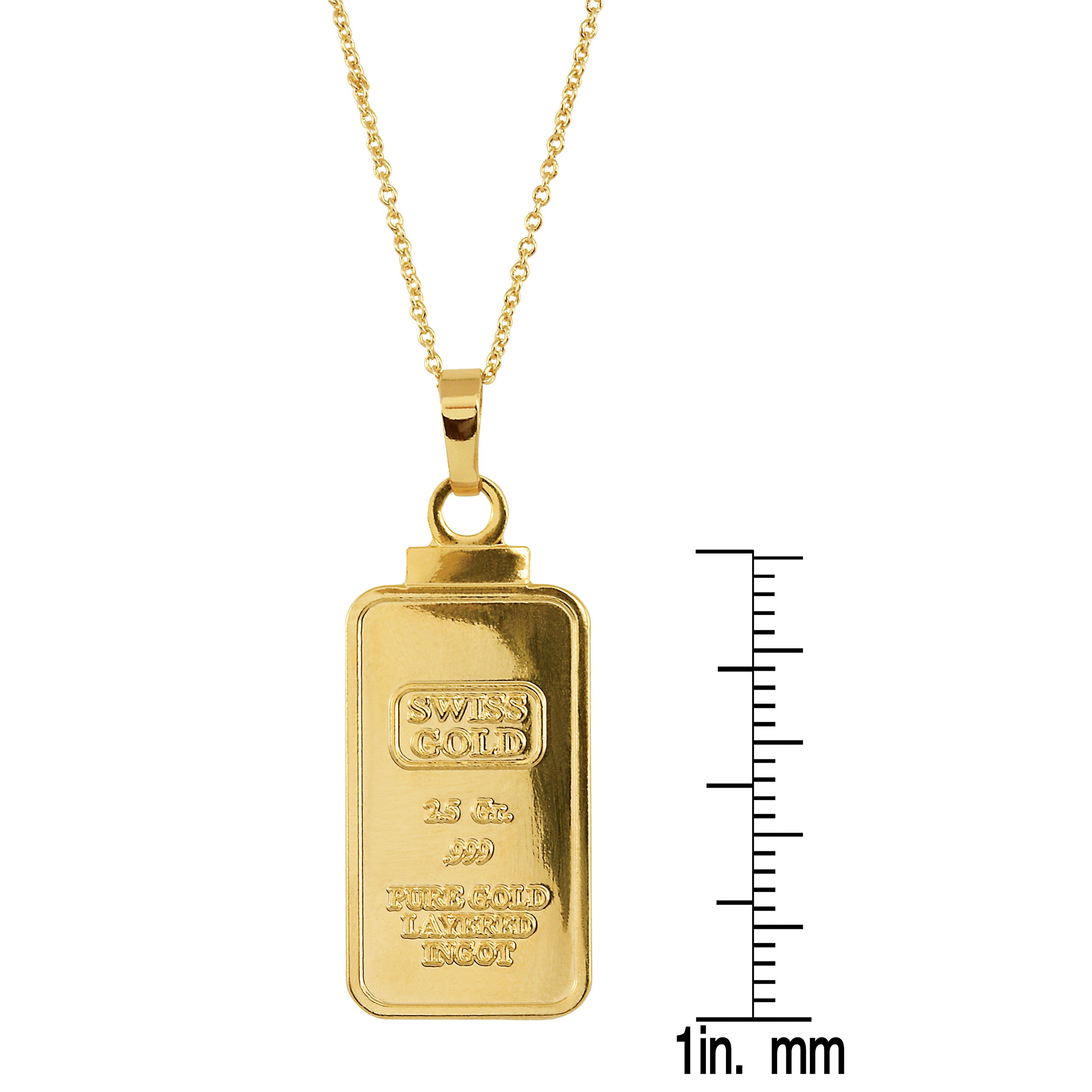 American Coin Treasures 2.5 Gram Swiss Ingot Replica Pendant Necklace Layered in 24kt Gold