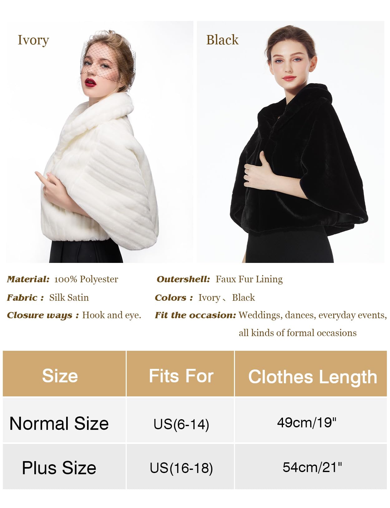 BEAUTELICATE Faux Fur Shawl For Women Soft Fur Stole Wrap Shrug For Winter Wedding Event