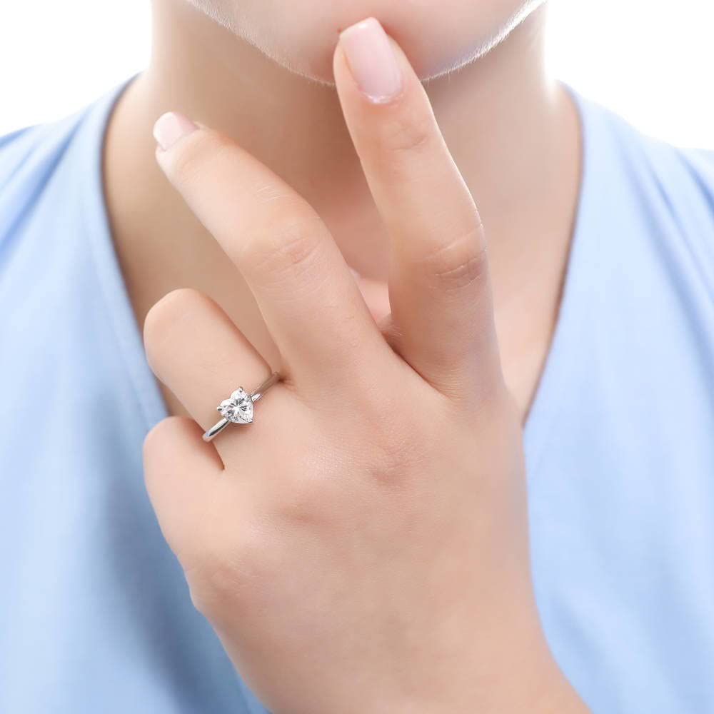 BERRICLE Sterling Silver Heart Wedding Engagement Rings Cubic Zirconia CZ Solitaire Ring Set for Women, Rhodium Plated Size 4