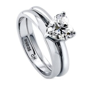 berricle sterling silver heart wedding engagement rings cubic zirconia cz solitaire ring set for women, rhodium plated size 6