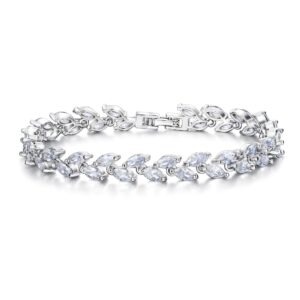 ever faith wedding bracelets for brides, white gold plated rhinestone cubic zirconia bridal 2 layers small leaf roman bracelet for women prom