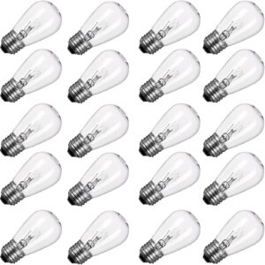 s14 incandescent edison light bulbs - 11w vintage clear glass bulbs with e26 medium screw‐base, warm filament replacement bulbs for outdoor patio garden string lights, 20 pack