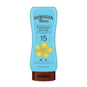 hawaiian tropic everyday active lotion sunscreen spf 15, 8oz | hawaiian tropic sunscreen spf 15, sunblock, broad spectrum sunscreen, oxybenzone free sunscreen, water resistant sunscreen, 8oz