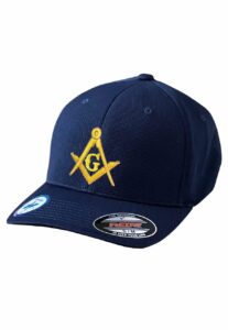 gold square & compass embroidered masonic flexfit adult cool & dry sport hat - [navy][s/m]