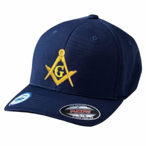 Gold Square & Compass Embroidered Masonic Flexfit Adult Cool & Dry Sport Hat - [Navy][S/M]