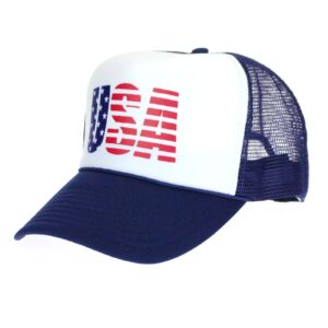 american flag patriotic usa classic 5 panel mesh snap back trucker hat (usa navy)