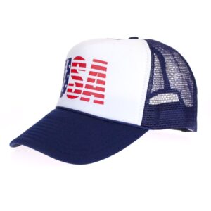 American Flag Patriotic USA Classic 5 Panel Mesh Snap Back Trucker Hat (USA Navy)