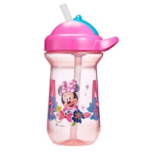 the first years disney minnie mouse toddler straw cup - spill proof flip top toddler sippy cups - 18 months and up - 10 oz