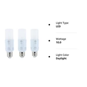 GE Lighting 79369 LED Bright Stik 10-watt (60-Watt Replacement), 760-Lumen Light Bulb with Medium Base, Daylight, 1 Box (3 Bulbs Total)